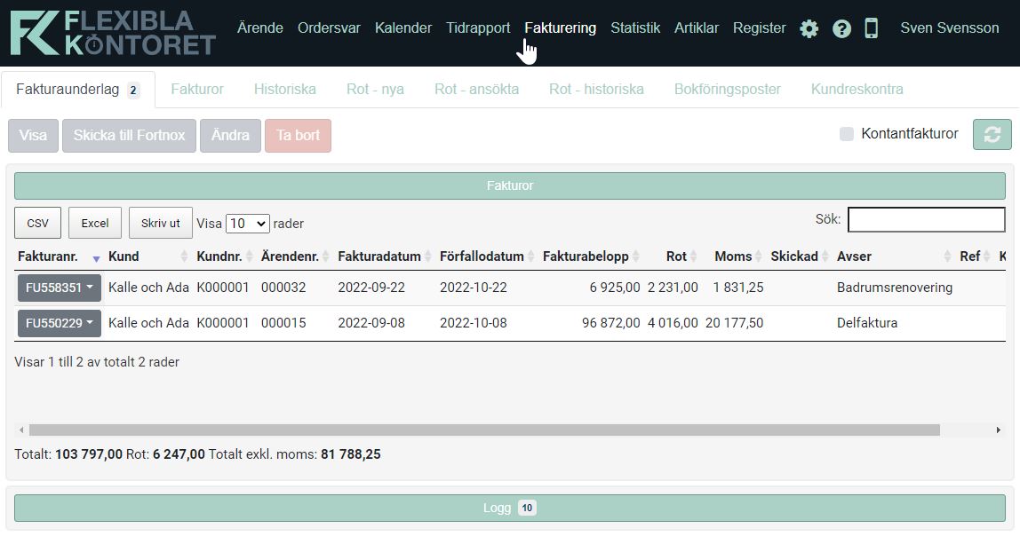 Flexibla Kontoret - Integrera mot Fortnox