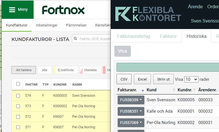 Flexibla Kontoret - Integrera mot Fortnox