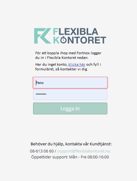 Flexibla Kontoret - Integrera mot Fortnox